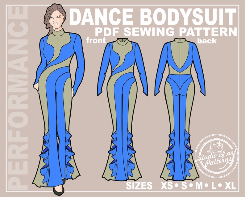 PATTERN DANCE BODYSUIT. Sewing Pattern Jampsuit. Digital Pack 5 Sizes ...