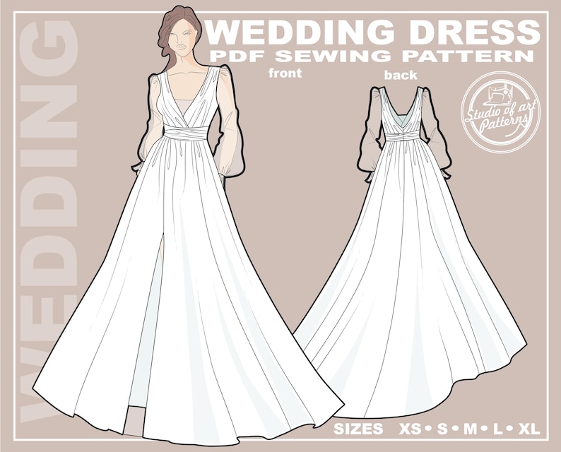 Chiffon Wedding Dress Sewing Pattern: Airy Skirt and Sheer Sleeves (PDF ...