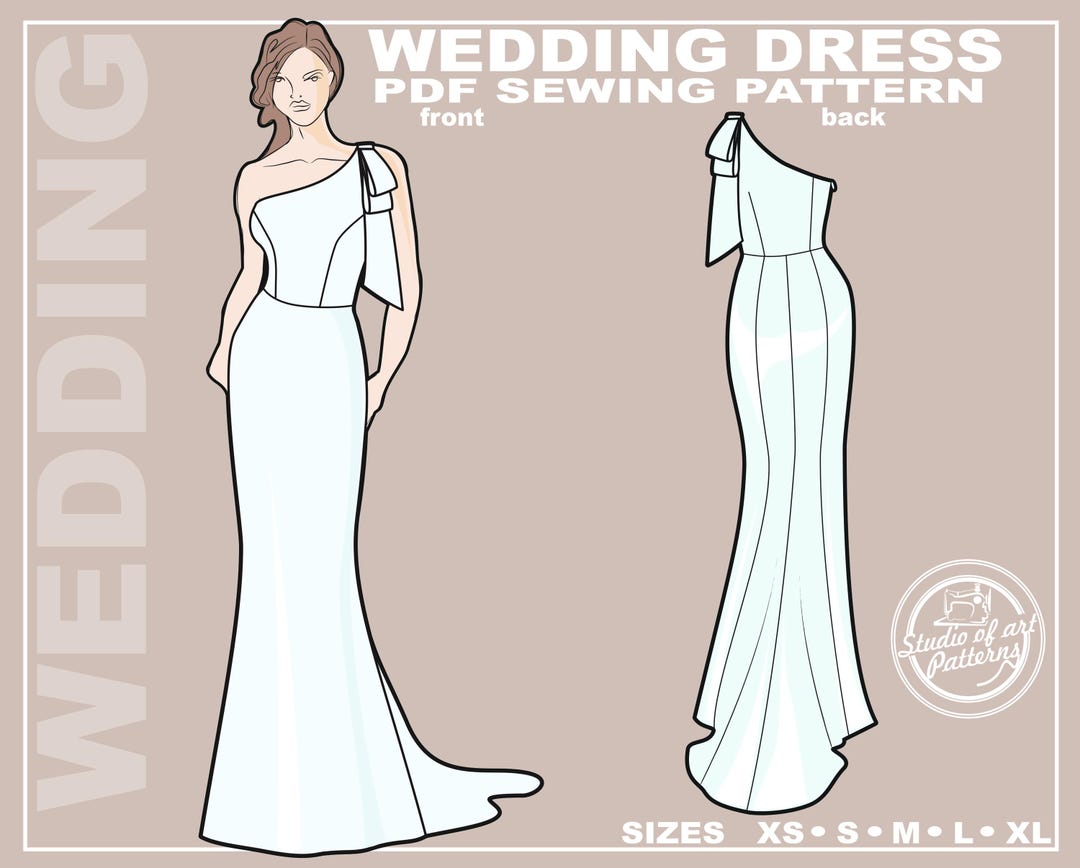 Mermaid Wedding Dress Sewing Pattern: One-shoulder Gown (PDF Digital ...