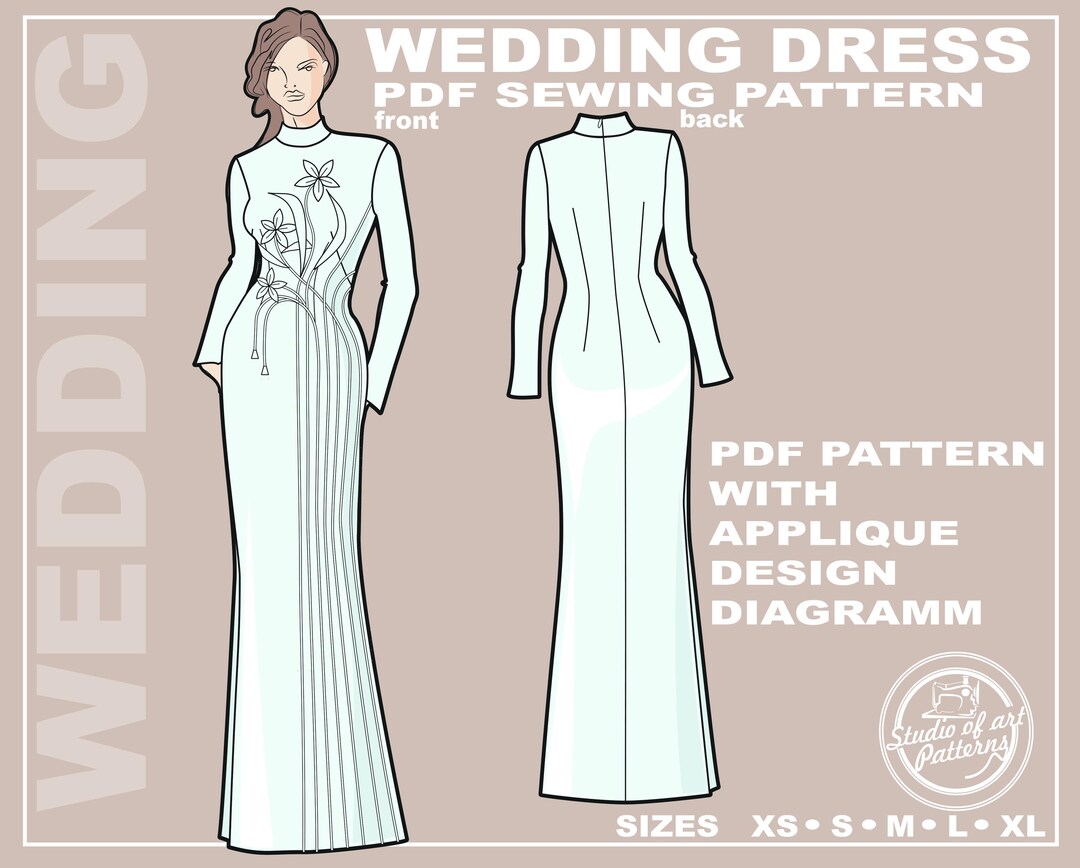 Bridal Gown Sewing Pattern: Applique Design, Fitted Dress (PDF Digital ...