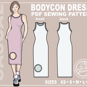 Bodycon Tube Dress Sewing Pattern (PDF Digital Download, 5 Sizes XS-XL, A4 Print-at-home/a0 ...