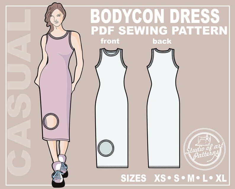 Bodycon Tube Dress Sewing Pattern (PDF Digital Download, 5 Sizes XS-XL ...