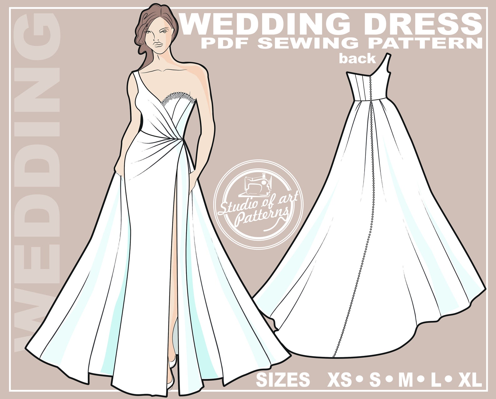 Wedding Dress Sewing Pattern With Detachable Train (PDF Digital ...