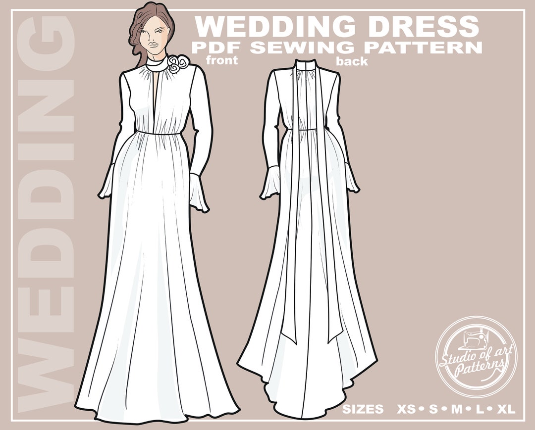 PATTERN WEDDING DRESS. Sewing Pattern Bridal Gown. Digital Pack 5 Sizes ...
