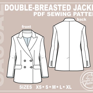 PATTERN WOMEN'S BLAZER. Sewing Pattern Double-breasted Jacket. Digital ...