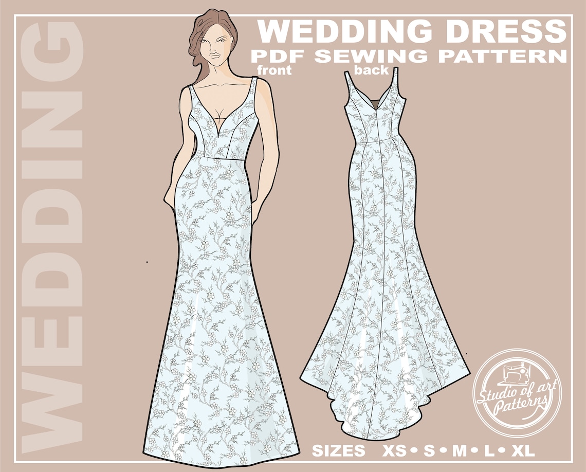 PATTERN WEDDING DRESS. Sewing Pattern Lace Wedding Gown. Digital Pack 5 ...