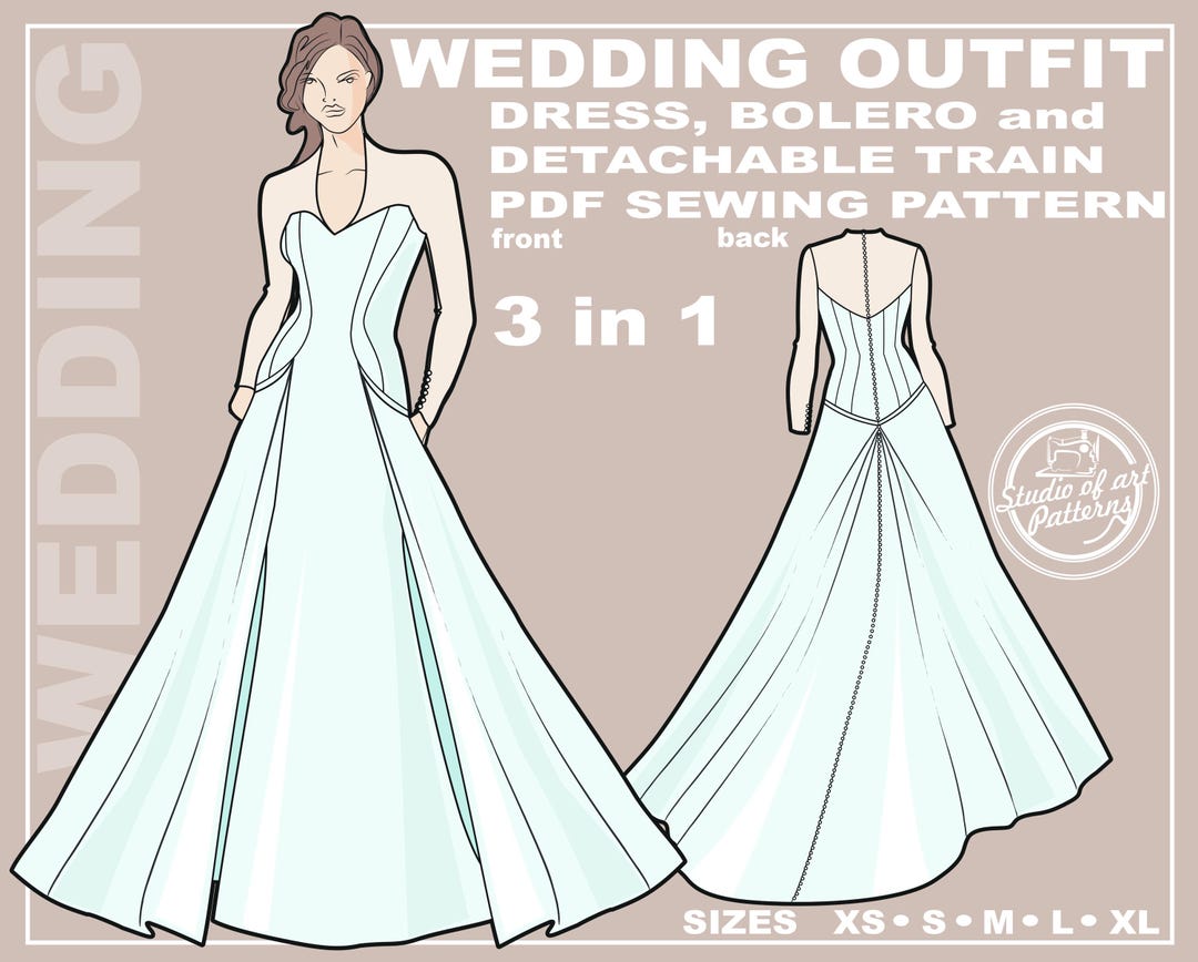 PATTERN WEDDING OUTFIT. Sewing Pattern Bridal Dress With Detachable ...