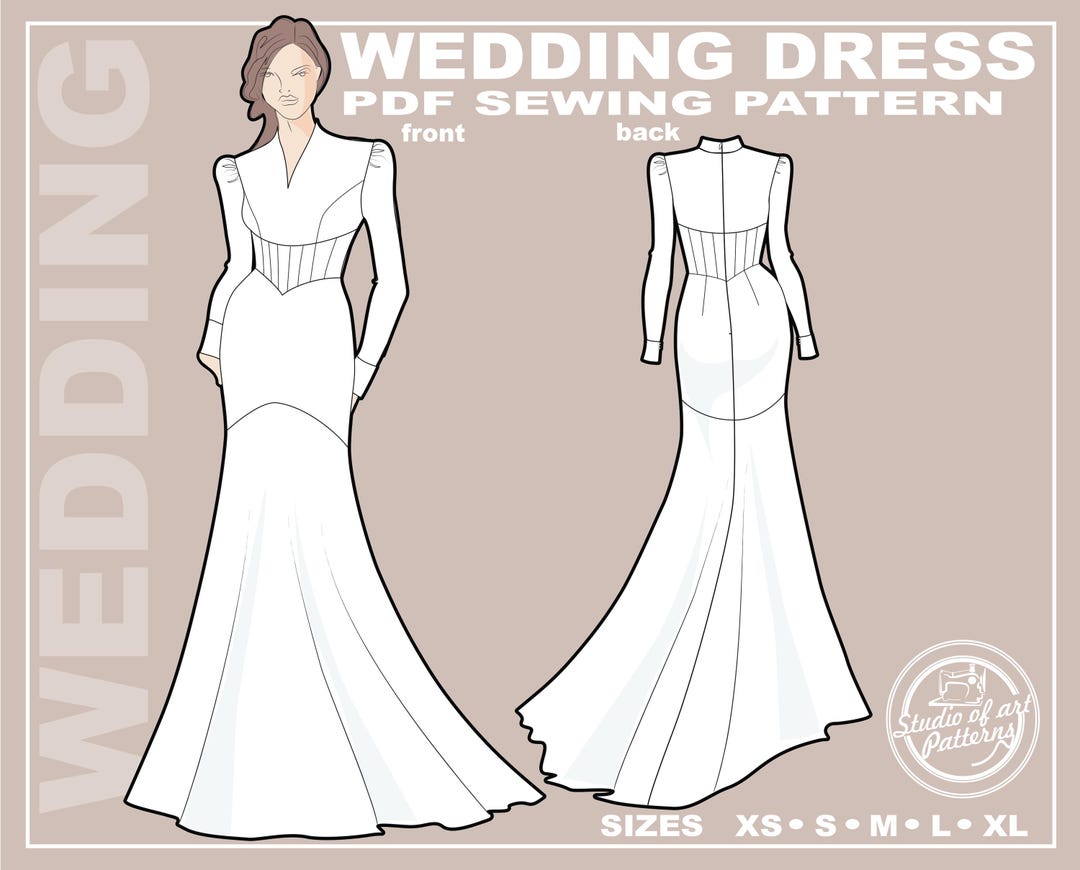 Mermaid Wedding Dress Sewing Pattern Structured Corset Pdf Digital