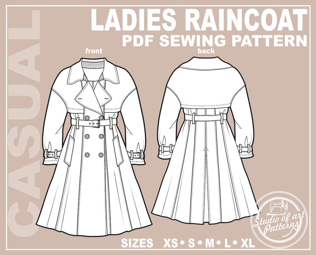 PATTERN WOMEN'S RAINCOAT. Sewing Pattern Double-breasted Midi Trench ...