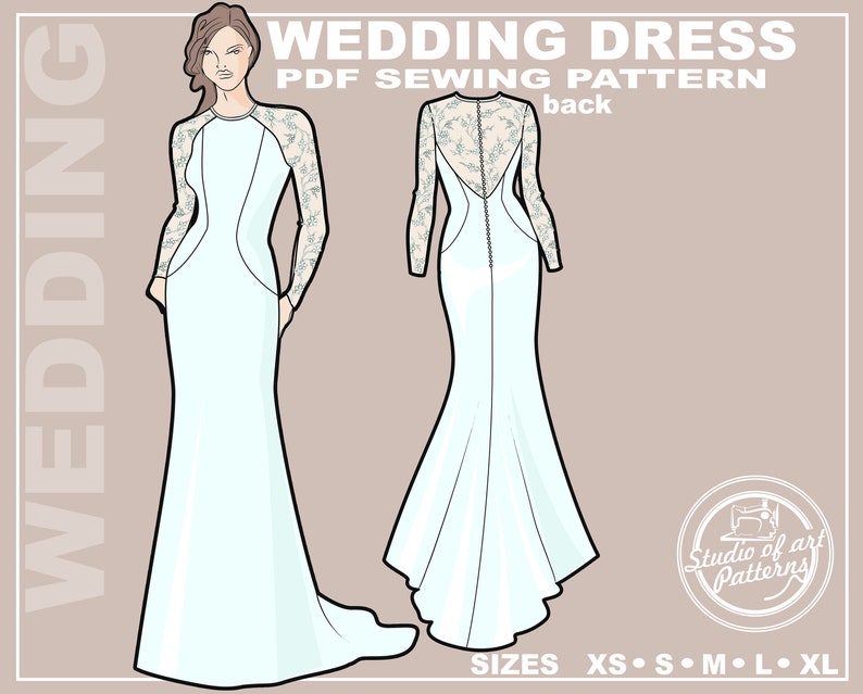 PATTERN WEDDING DRESS. Sewing Pattern Wedding Gown With Lace. Digital ...