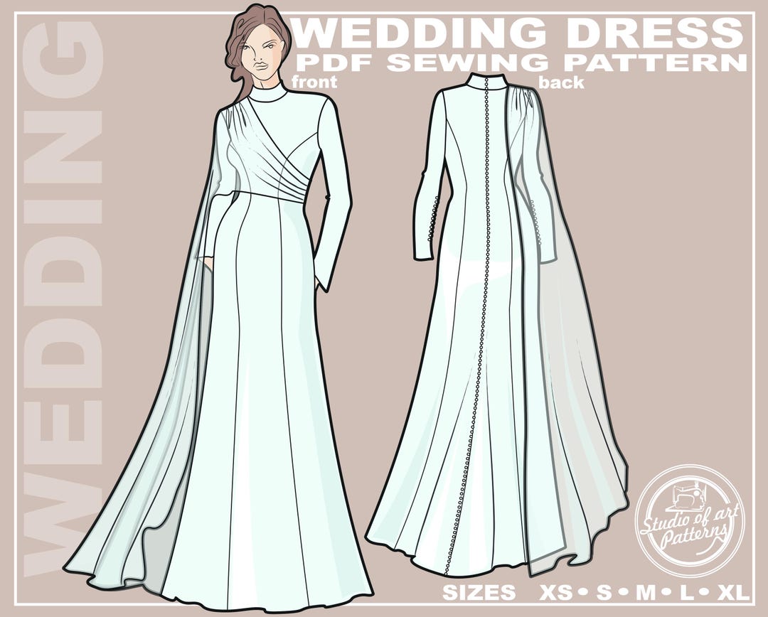 Muslim Bride Wedding Dress Sewing Pattern: Asymmetrical Drape (PDF ...