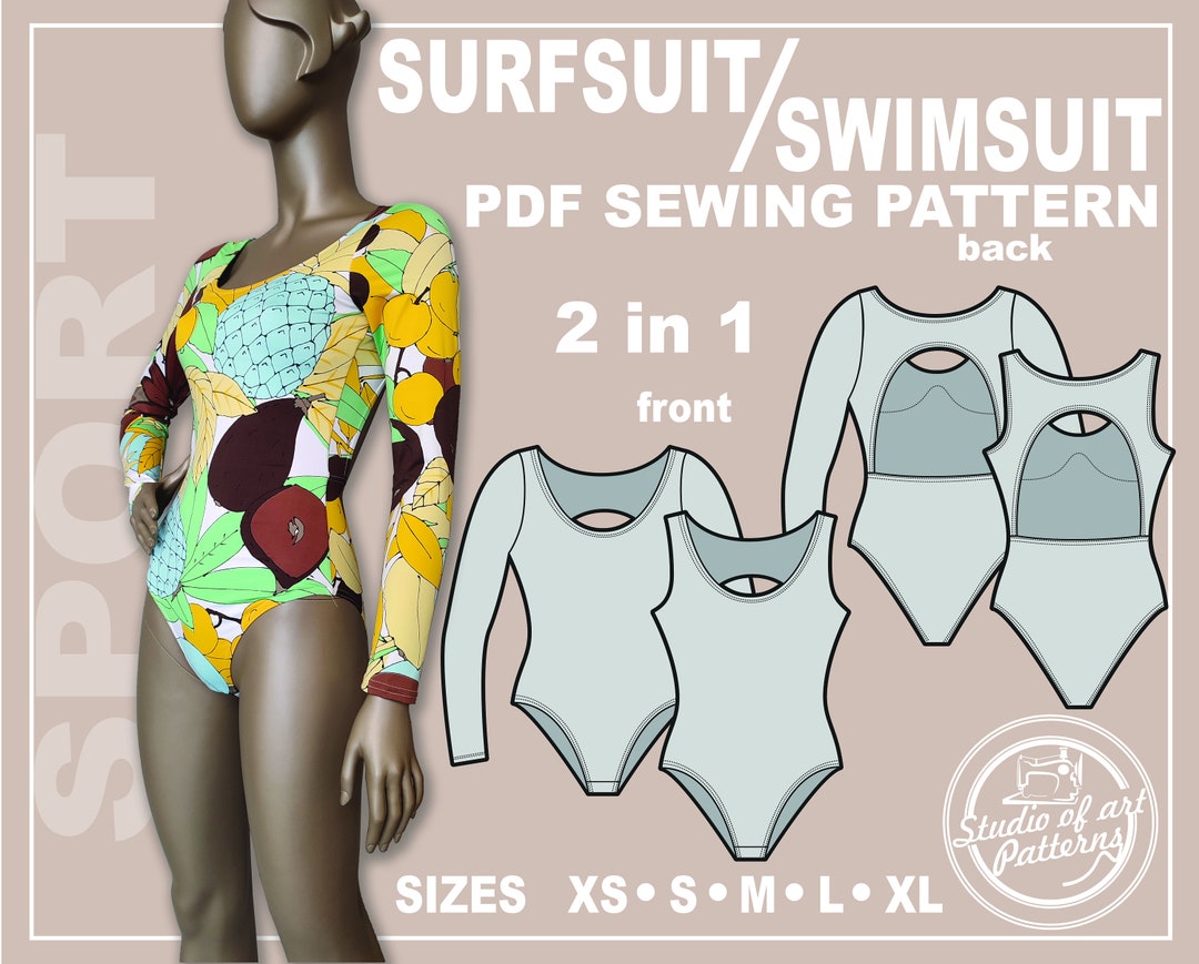PATTERN SURFSUIT and SWIMSUIT. Sewing Pattern 2 in 1. Digital Pack 5 ...