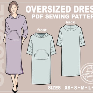 PATTERN OVERSIZED DRESS. Sewing Pattern. Digital Pack 5 Sizes. Instant ...
