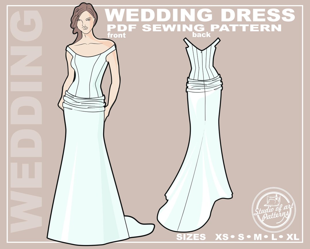 Mermaid Wedding Dress Sewing Pattern: Corset Bodice, Draped Skirt (PDF ...