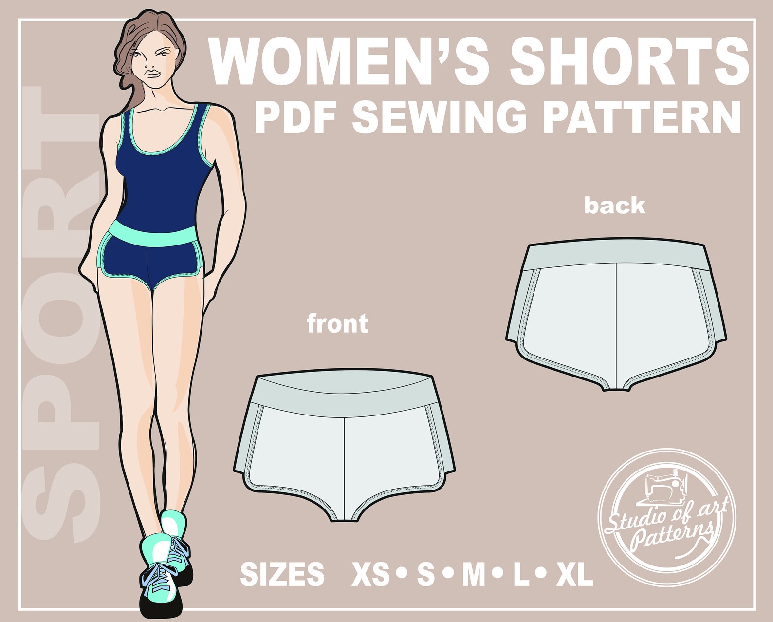Women's Sport Shorts Sewing Pattern (PDF Digital Download, 5 Sizes XS ...