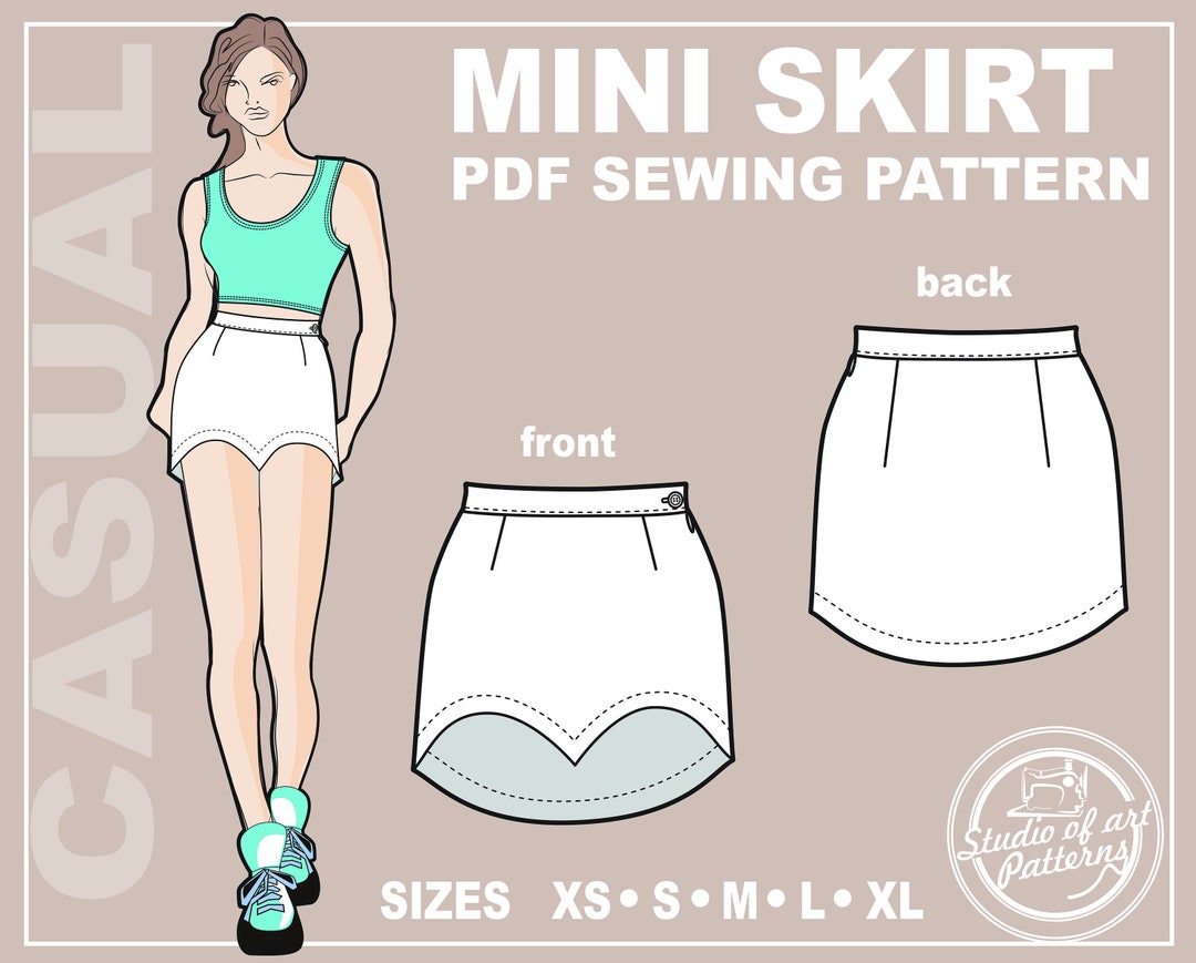 PATTERN SKIRT. Sewing Pattern Mini Skirt. Digital Pack 5 Sizes. Instant ...