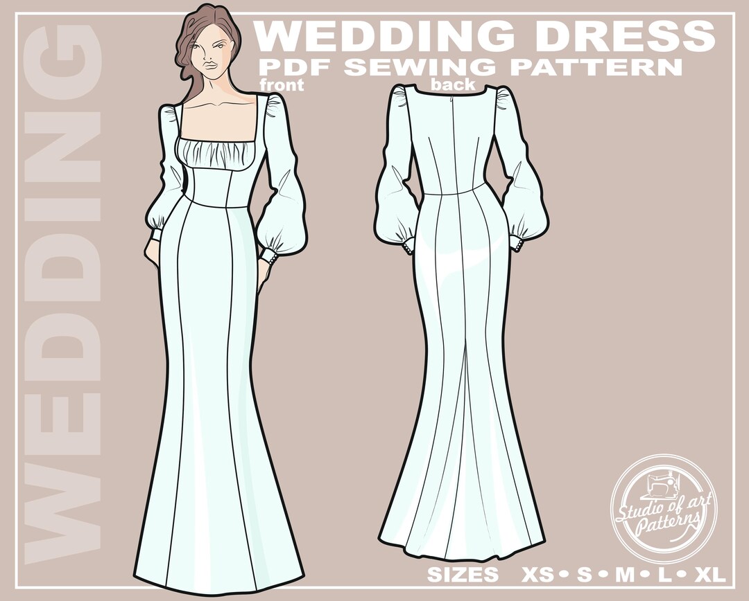 Mermaid Wedding Dress Sewing Pattern Square Neckline Pdf Digital