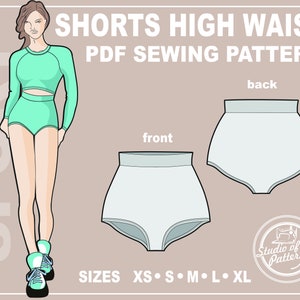 PATTERN SHORTS High Waist. Sewing Pattern Shorts Water Sports. Digital ...