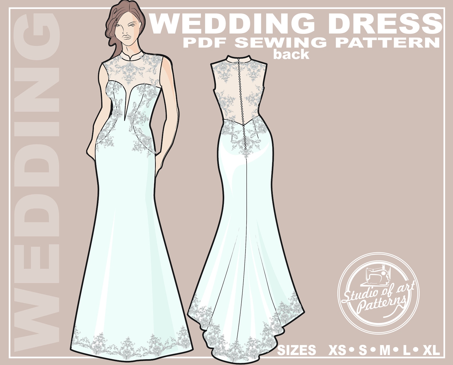 Mermaid Wedding Dress Sewing Pattern With Lace (PDF Digital Download, 5 ...