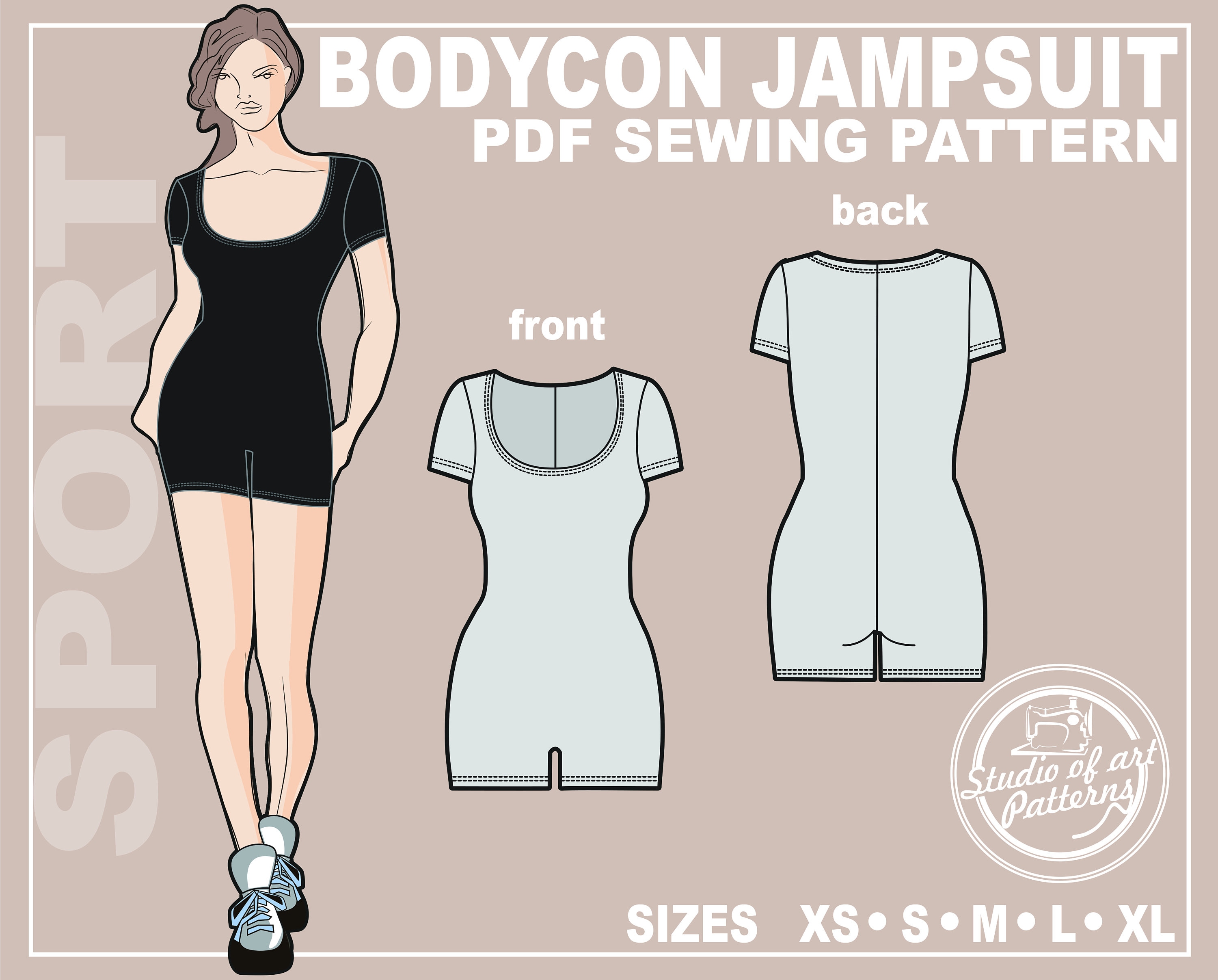 PATTERN BODYCON JUMPSUIT. Sewing Pattern. Digital Pack 5 - Etsy