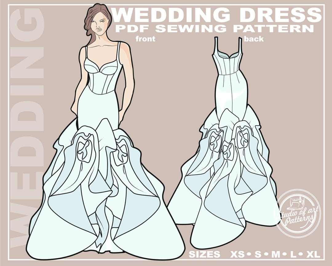 Mermaid Wedding Dress Sewing Pattern: Corset, Flounce Skirt (PDF ...
