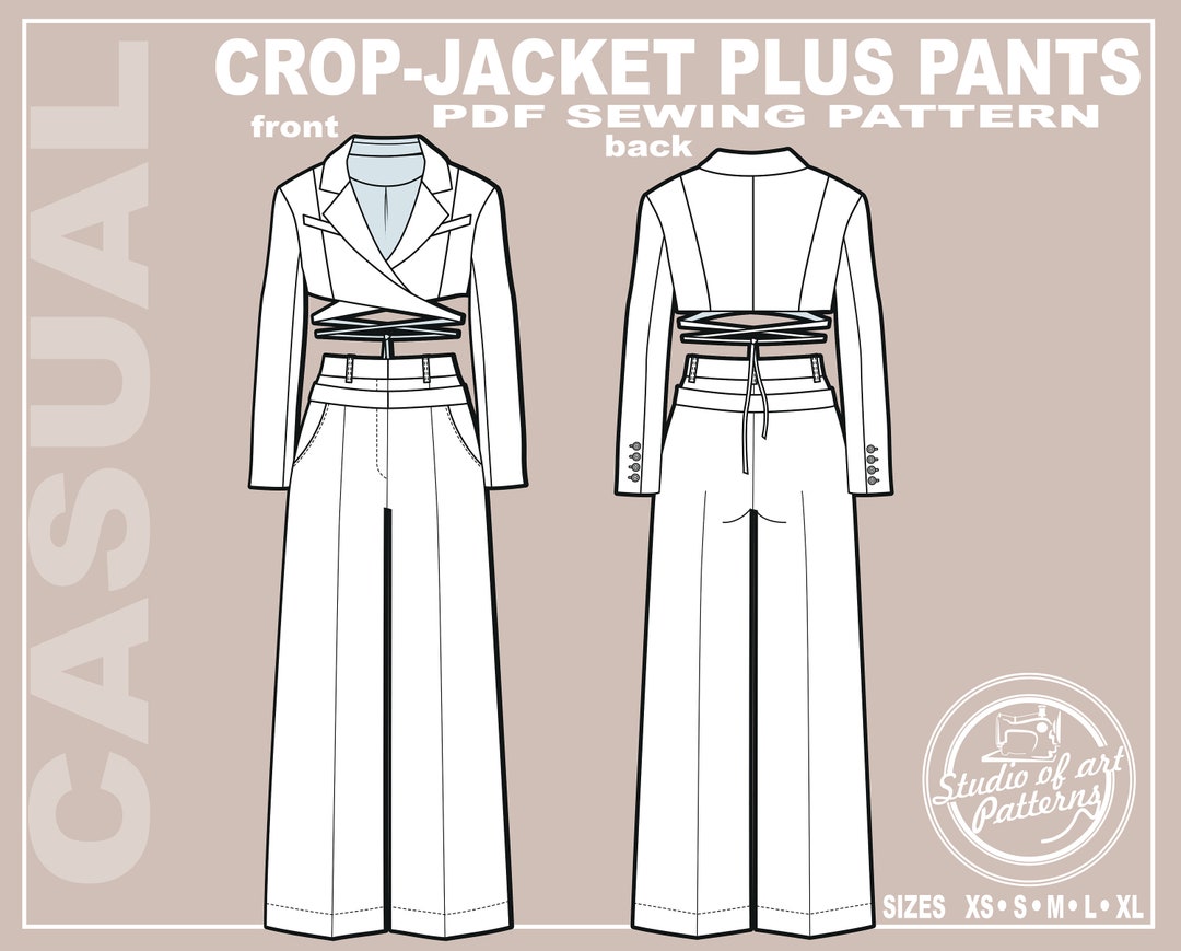 Women's Outfit Sewing Pattern: Crop Jacket & Palazzo Pants (PDF Digital ...