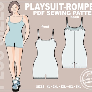 Plus Size Bodycon Playsuit Sewing Pattern: Romper Bodysuit (PDF Digital ...