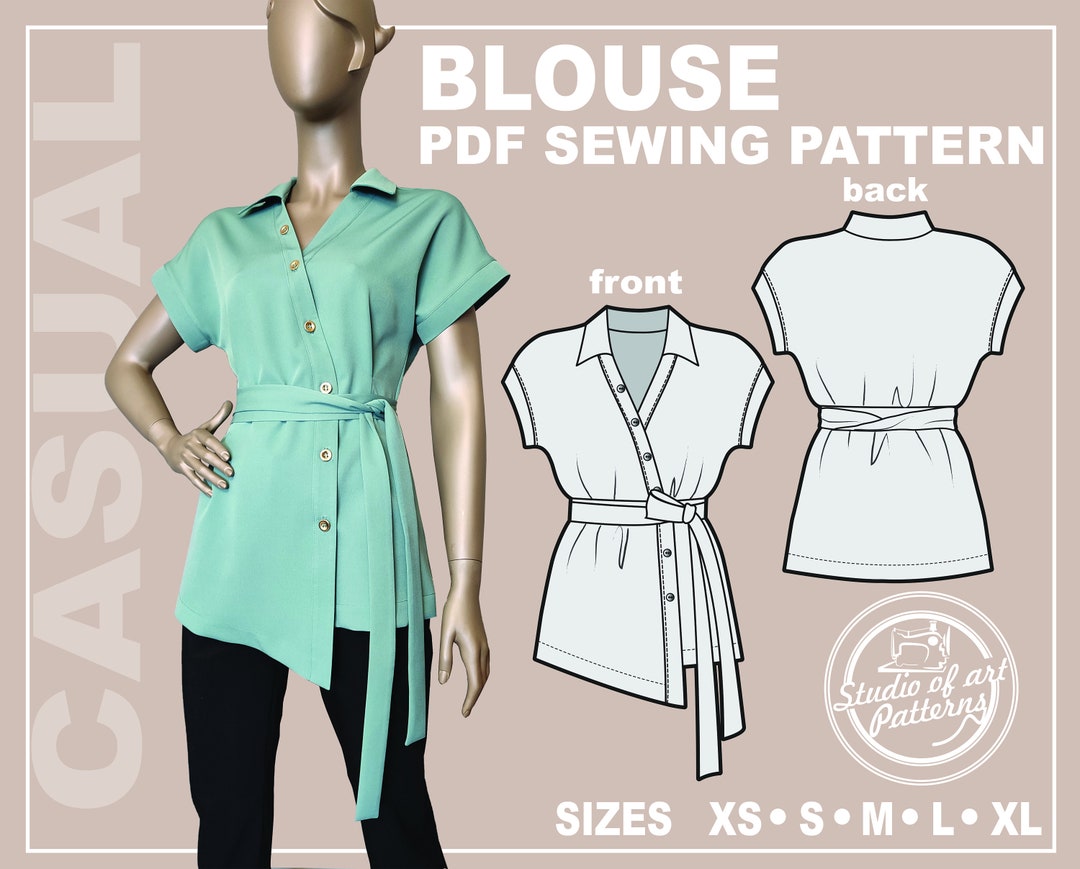 PATTERN BLOUSE. Sewing Pattern Women's Blouse. Digital Pack 5 Sizes ...