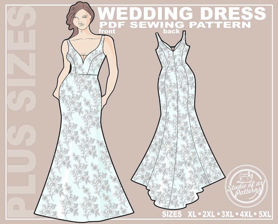 PATTERN WEDDING DRESS. Sewing Pattern Wedding Gown Plus Size. Digital ...