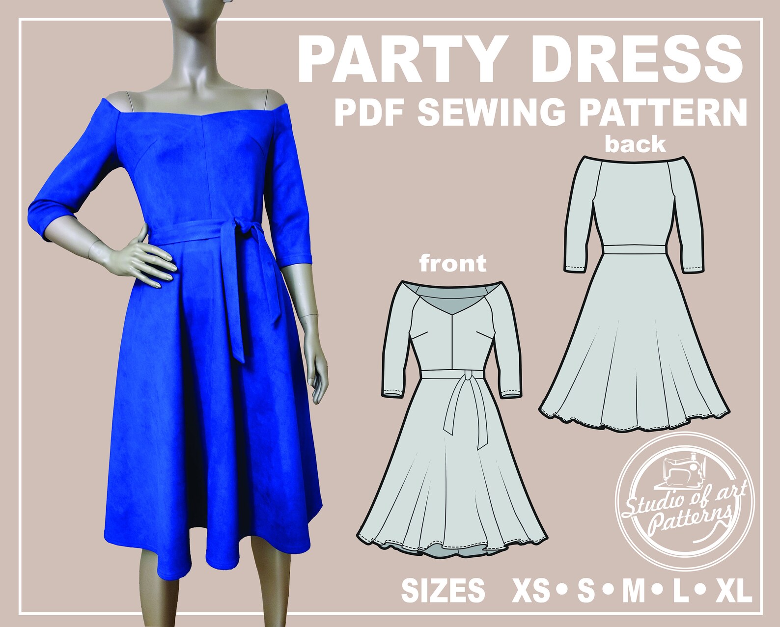 PATTERN PARTY DRESS. Sewing Pattern. Digital Pack 5 Sizes. Instant ...
