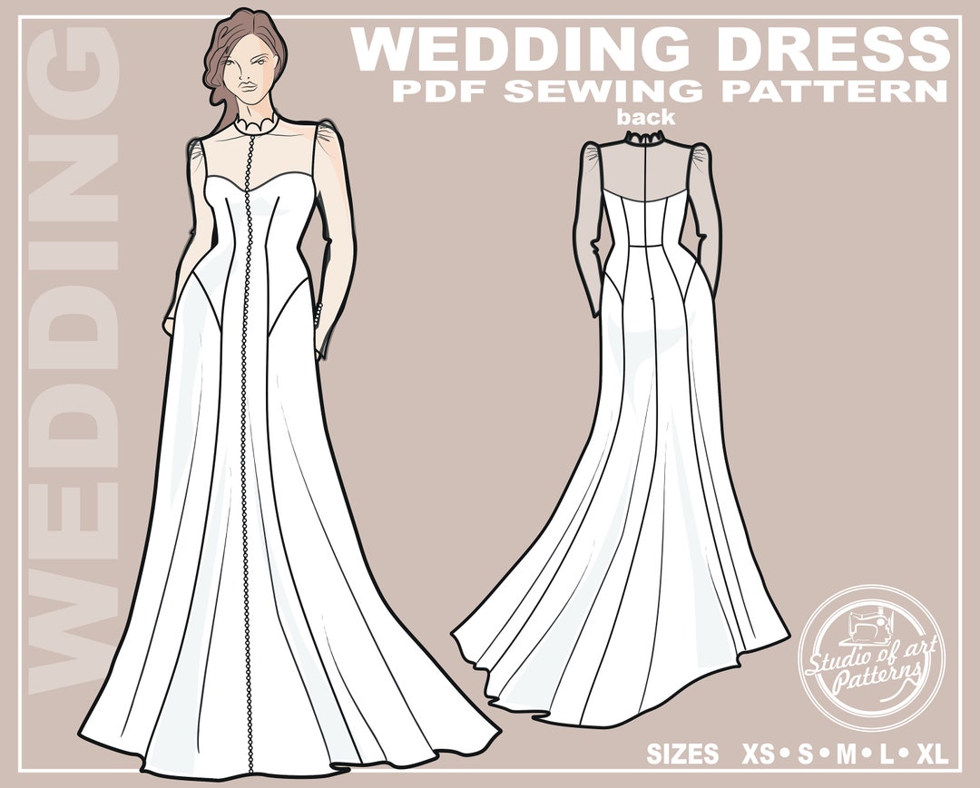 PATTERN WEDDING DRESS. Sewing Pattern Lace Bridal Gown With Sleeves ...