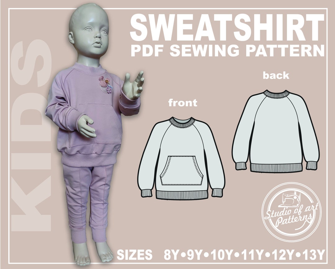 PATTERN KIDS SWEATSHIRT. Sewing Pattern. Digital Pack 6 Sizes. Instant ...