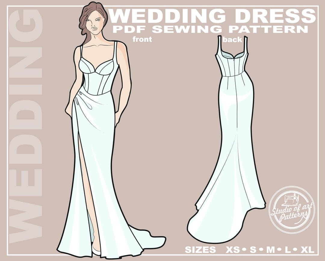 Mermaid Wedding Dress Sewing Pattern With Corset Bodice (PDF Digital ...