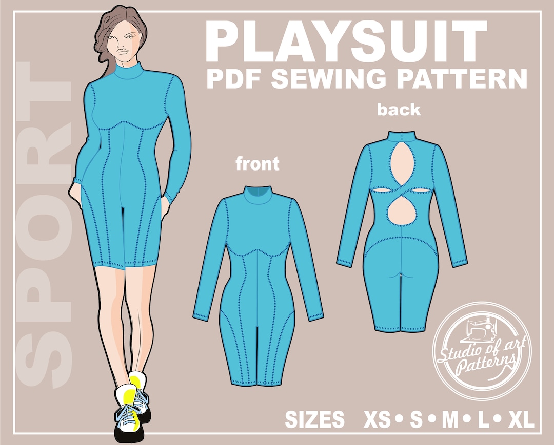 PATTERN PLAYSUIT SPORT. Sewing Pattern Jampsuit. Digital Pack 5 Size ...