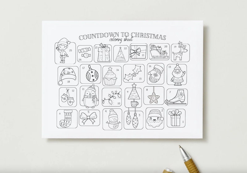 Countdown to Christmas Coloring Sheet (instant Download) - Etsy