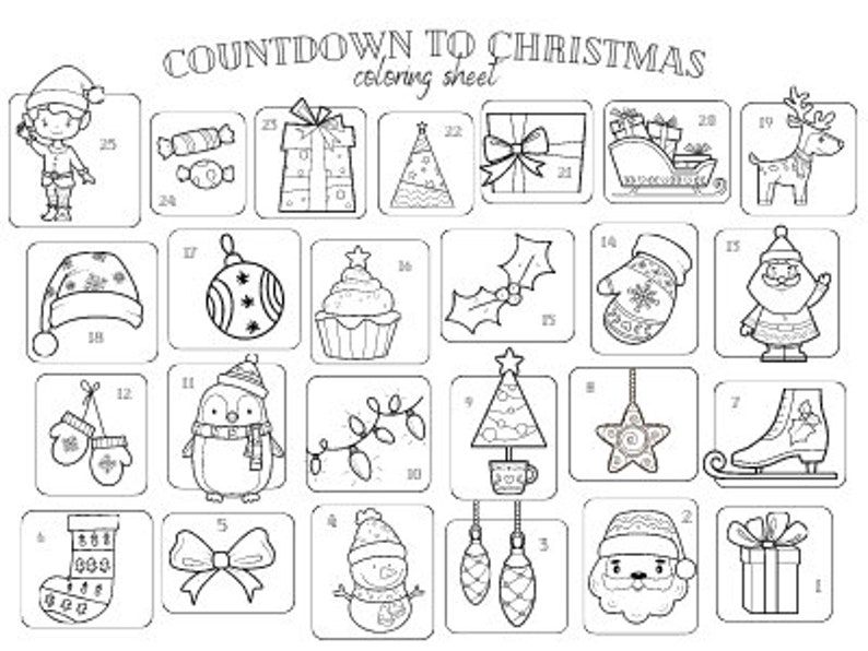 Countdown to Christmas Coloring Sheet (instant Download) - Etsy