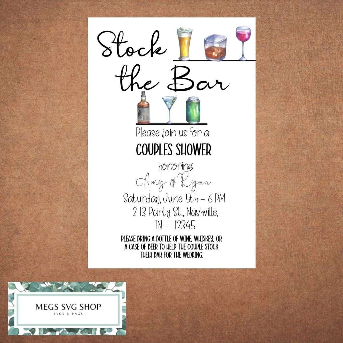 Stock the Bar Couples Shower Invitation, Editable Template (4x6) - Etsy
