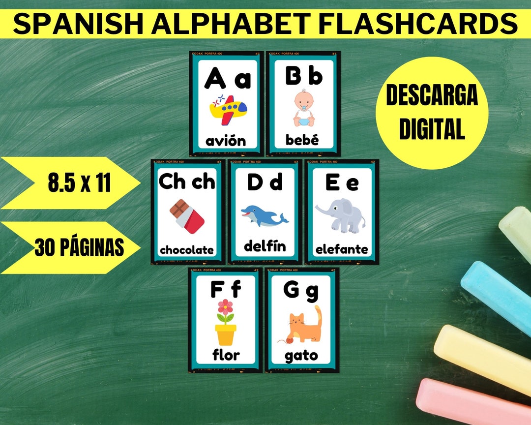 Spanish Alphabet Flashcards, Spanish Learning Game, Montessori Language ...
