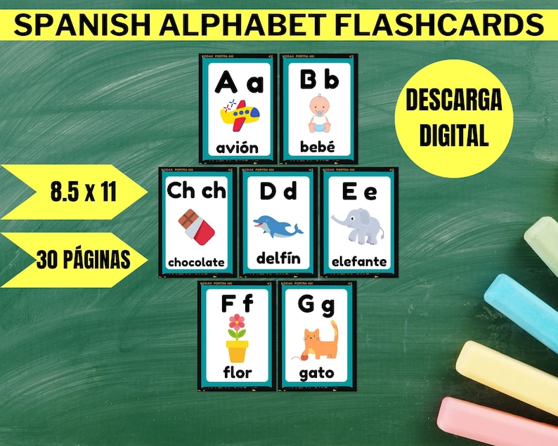 Spanish Alphabet Flashcards, Spanish Learning Game, Montessori Language ...