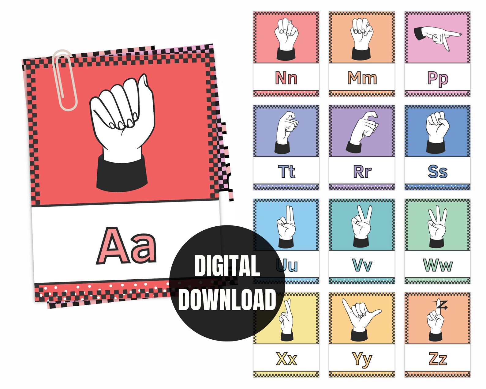 ASL Alphabet Flashcards, American Sign Language Learning, Digital ...