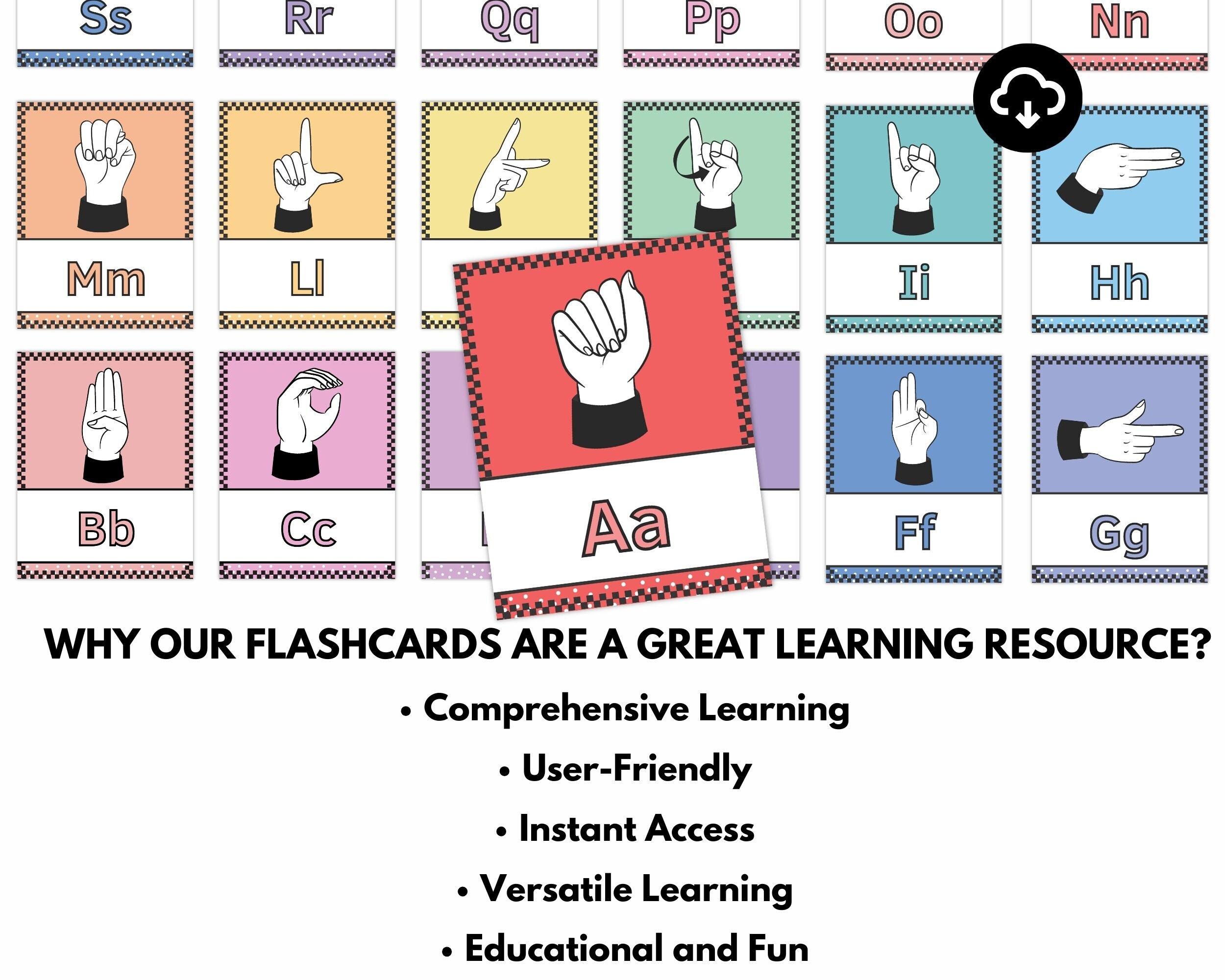 ASL Alphabet Flashcards, American Sign Language Learning, Digital ...