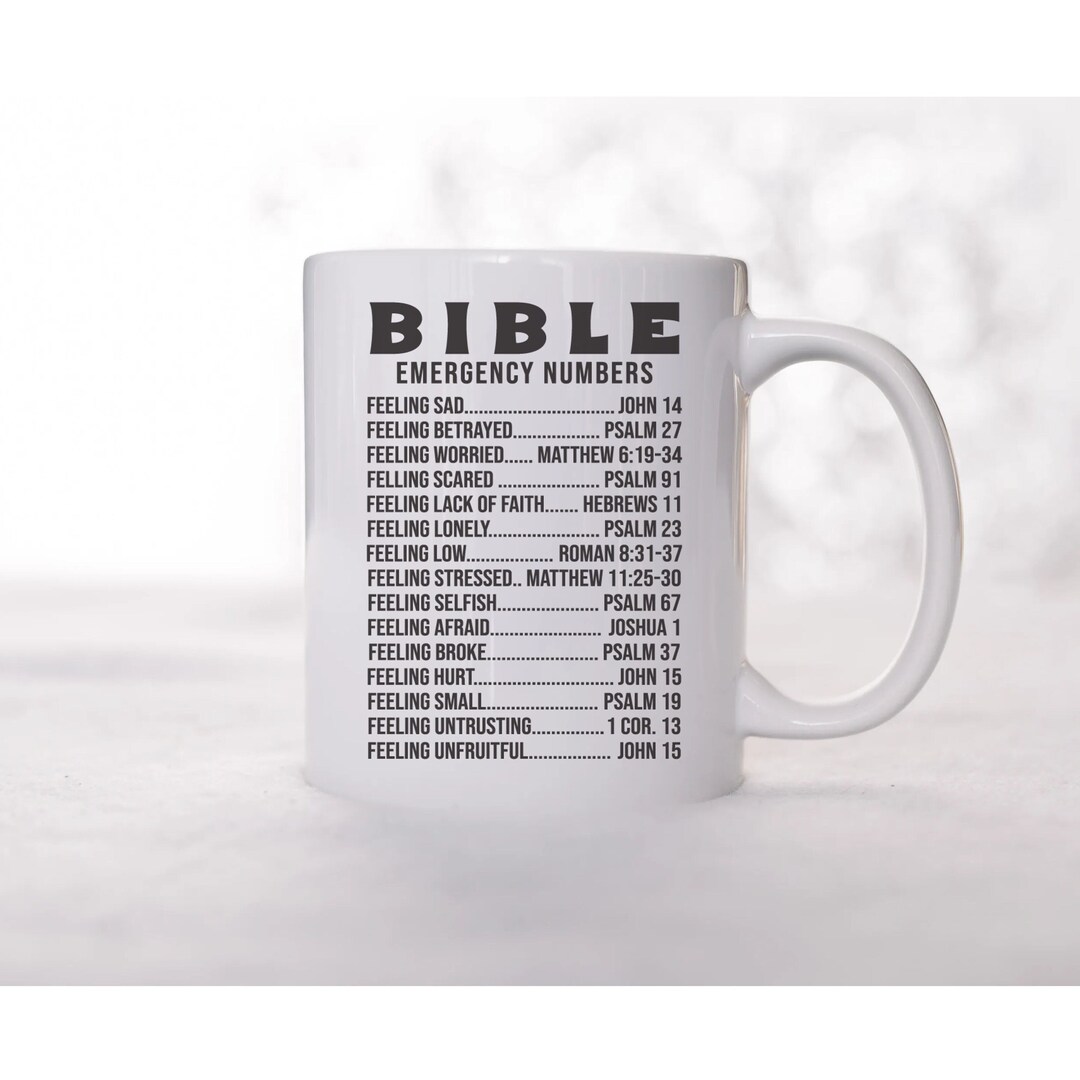 Bible Emergency Numbers Mug: Christian Scripture Gift - Etsy