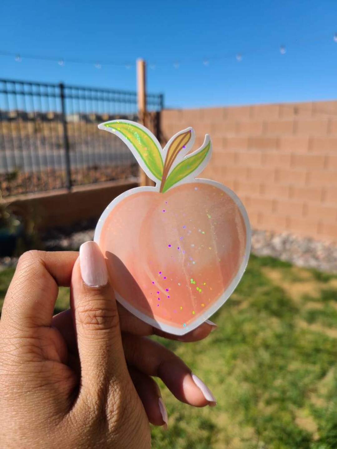 Peach Sticker - Holographic DOTS - Etsy