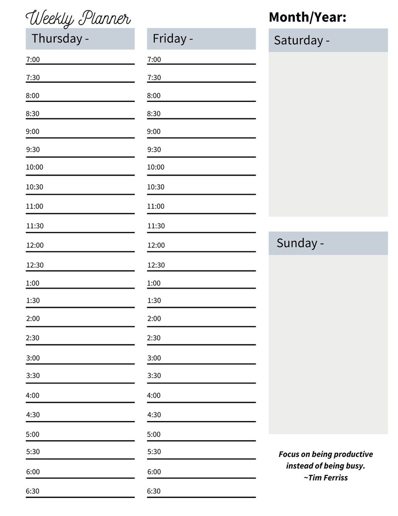 Weekly/hourly Planner - Etsy