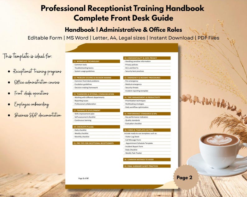 Receptionist Handbook Training Manual | Front Desk SOP | Office ...