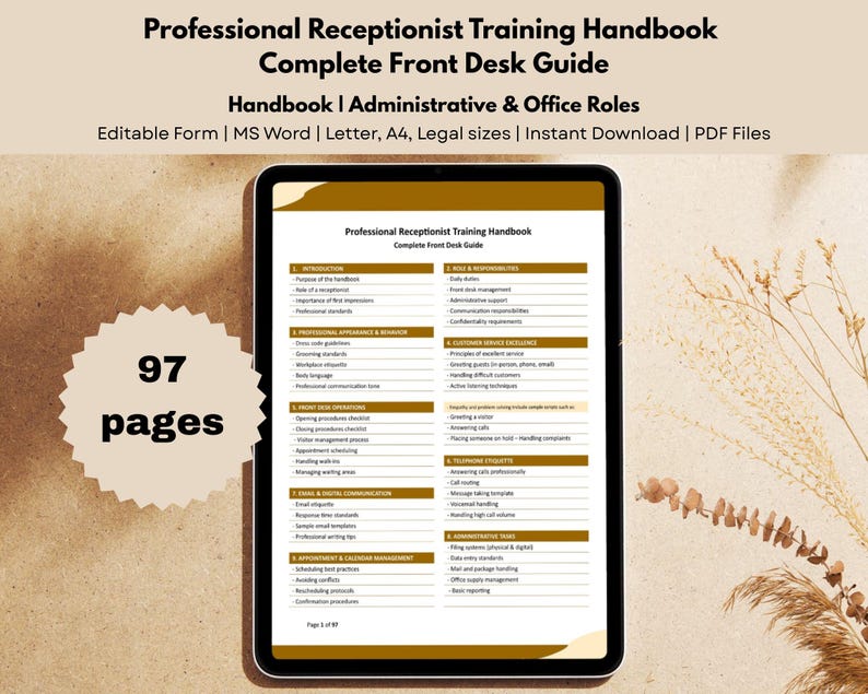 Receptionist Handbook Training Manual | Front Desk SOP | Office ...
