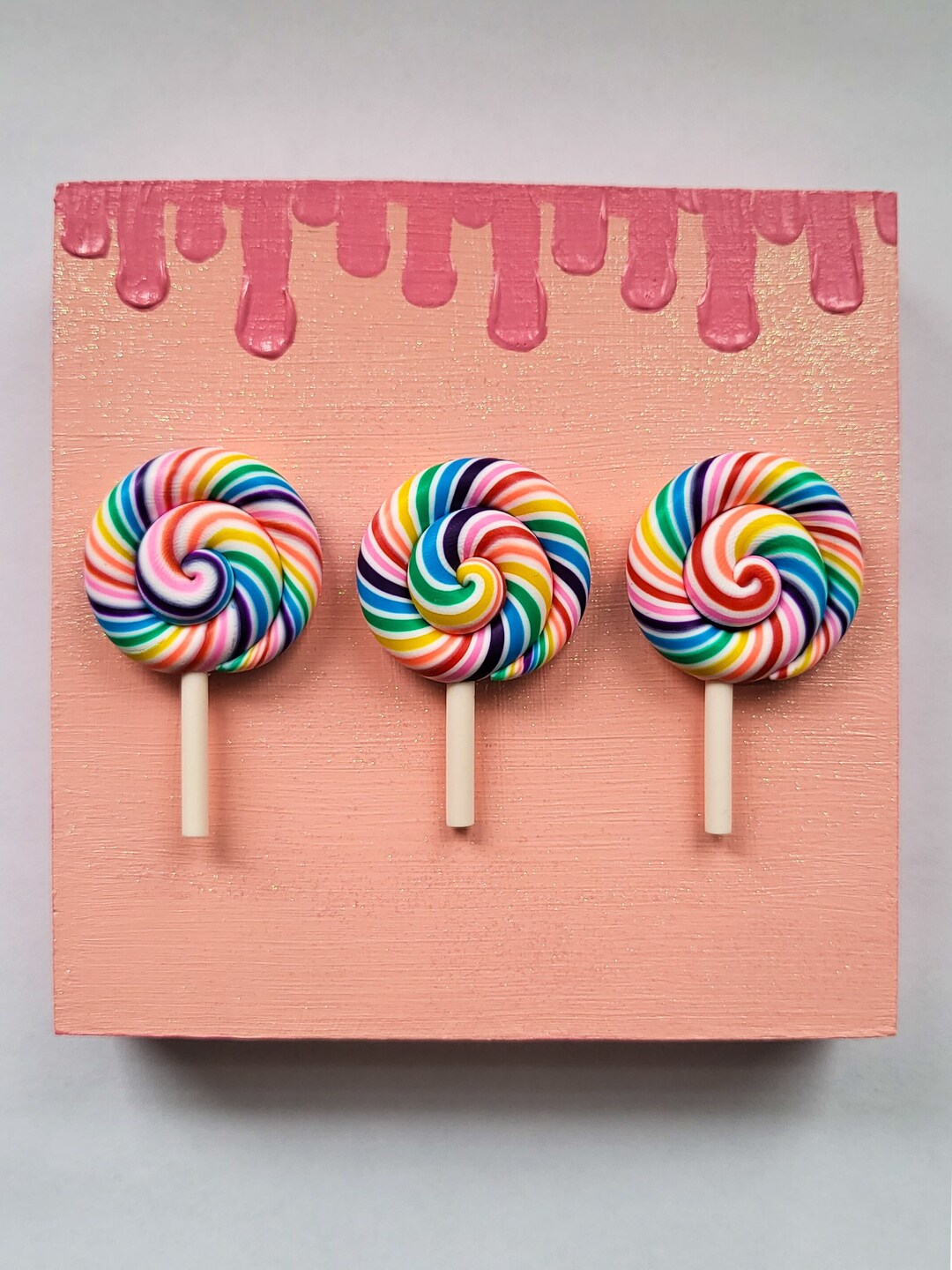 Pink Lollipop Painting, Mini Original 4x4 Inch Candy Art on Wood Canvas ...