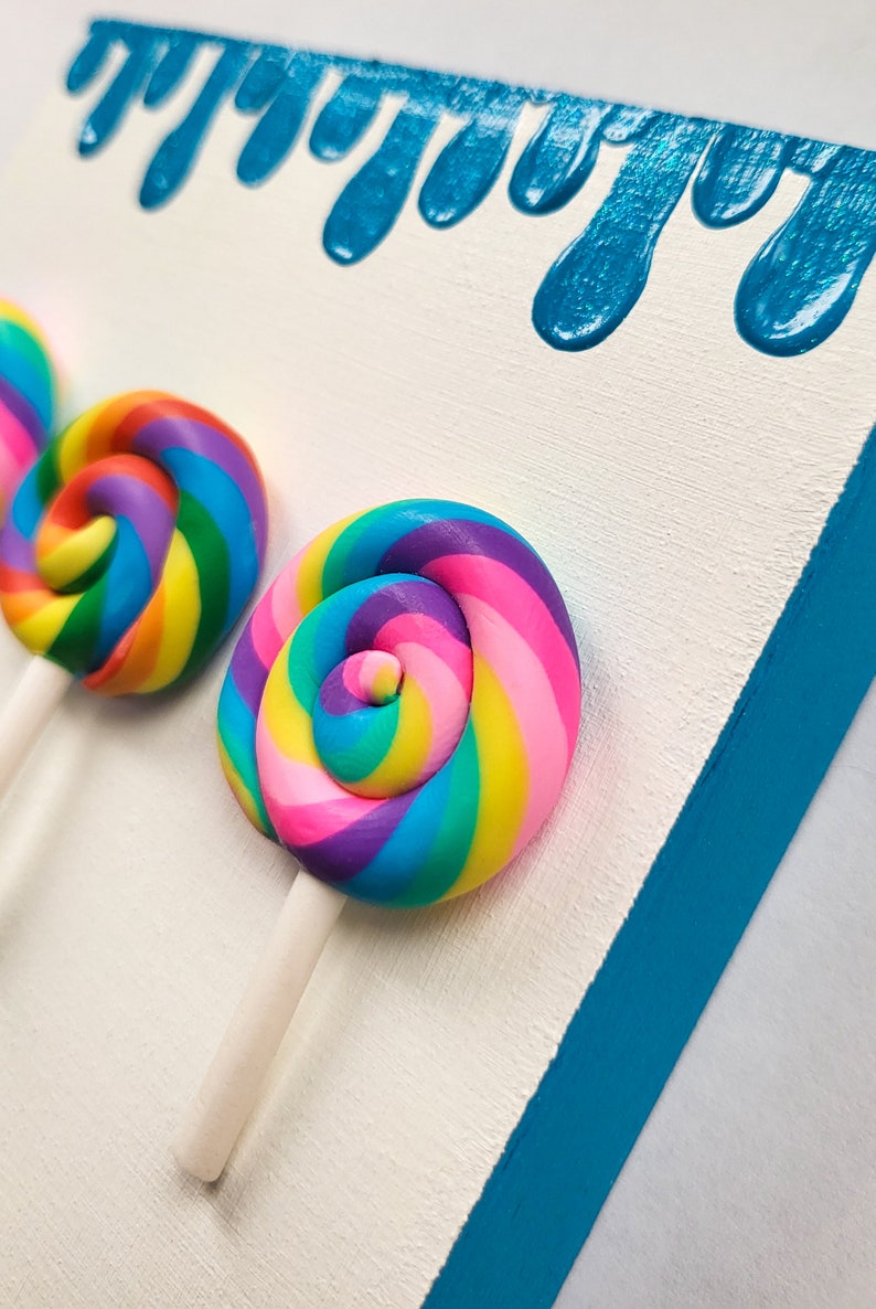 4x4 Lollipop Mini Painting on Wood Canvas, Whimsical Colorful 3d Candy ...