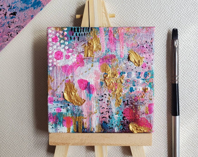 Mini Art, Tiny Painting, Metallic Painting, Unique Gifts, Small ...