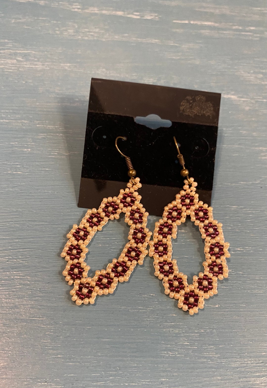 Ivory and Dark Raspberry Beaded Oval Earrings - Etsy